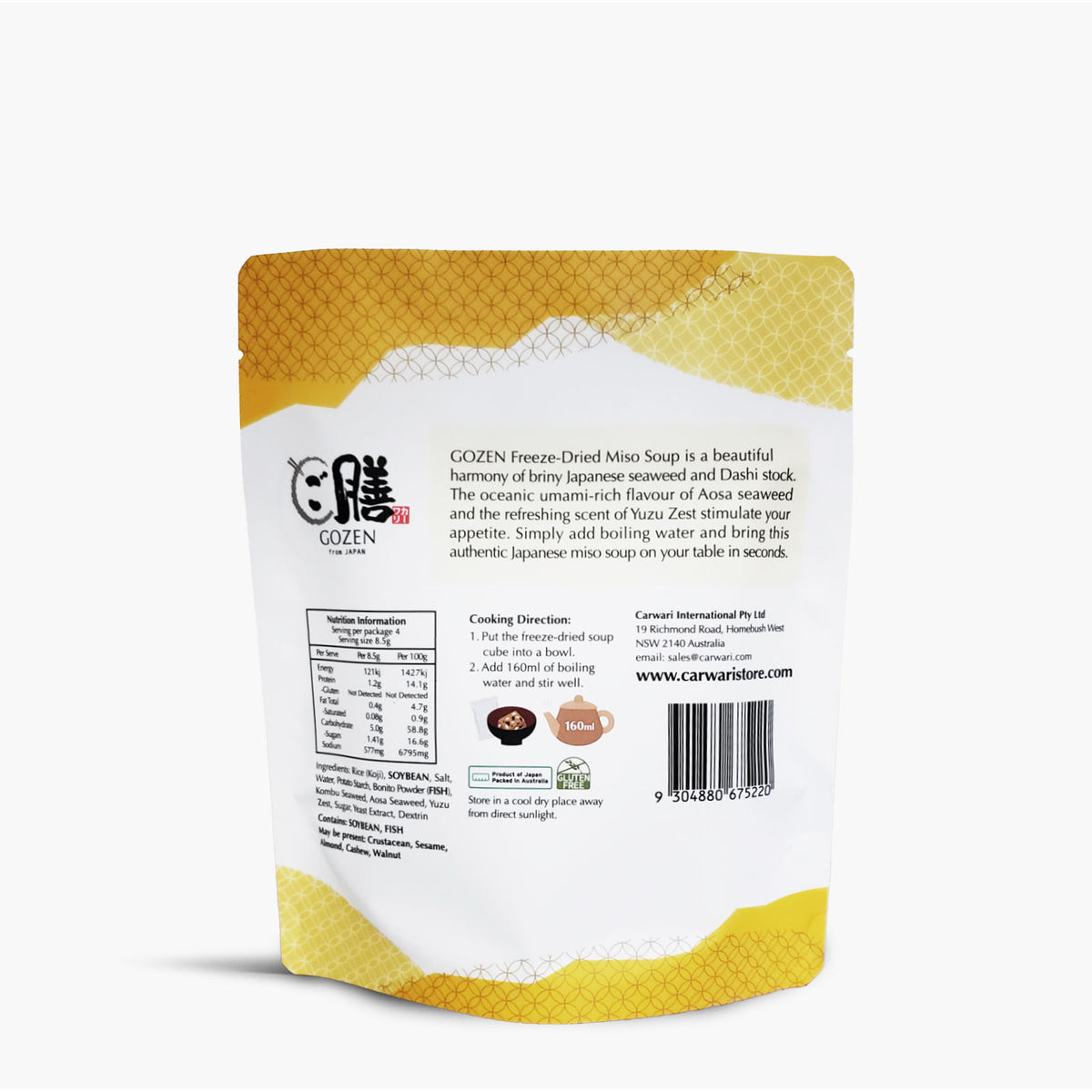 GOZEN Freeze-Dried Miso Soup (Aosa Seaweed With Yuzu Zest) – Carwari ...